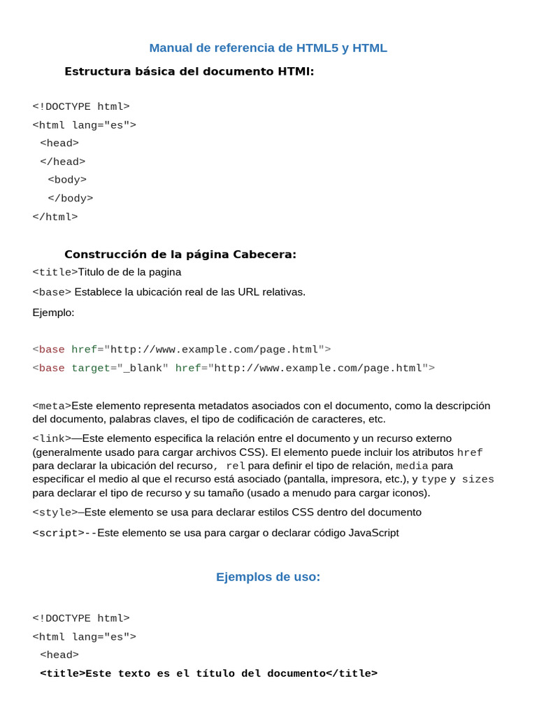 Manual de referencia de HTML5 y HTM1 | PDF | HTML | Red mundial