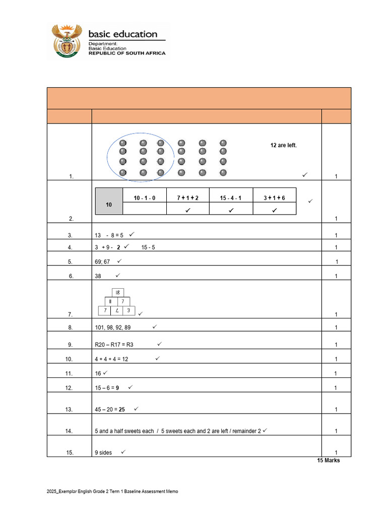 Grade 2 Baseline Assessment 2025 | PDF | Document