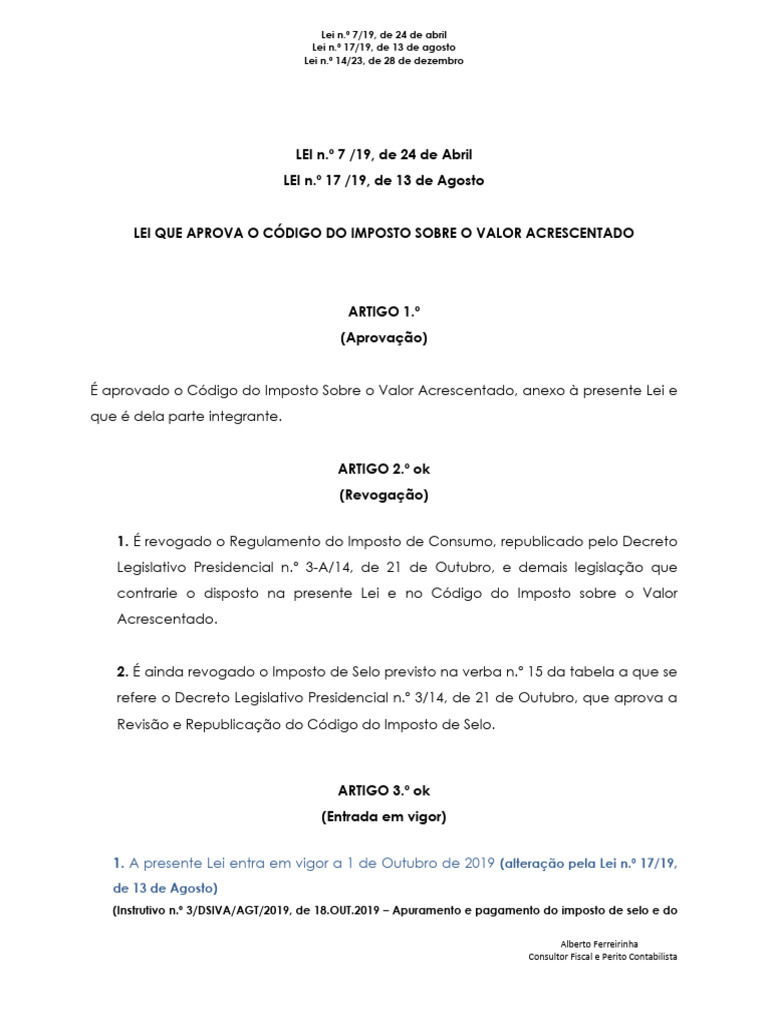 Código Do IVA - Actualizado Lei 14-23, 28 Dez | PDF | Imposto sobre ...