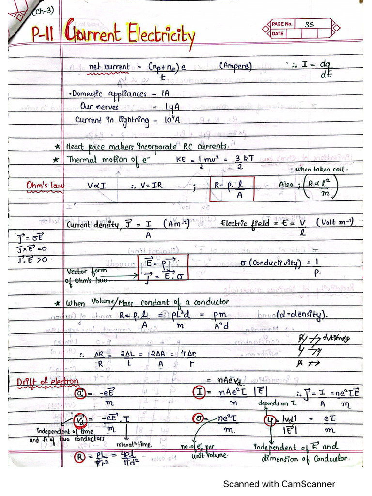 Handwritten - Current Electricity Aiims Notes | PDF
