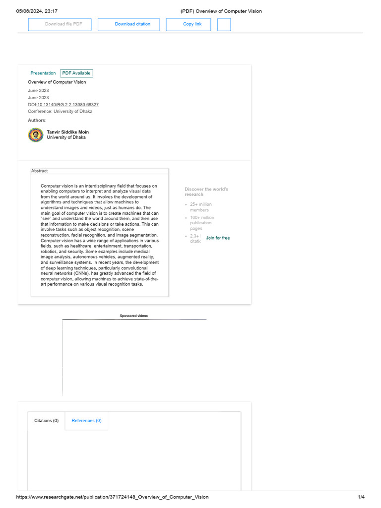 (PDF) Overview of Computer Vision | PDF | Computer Vision | Computing