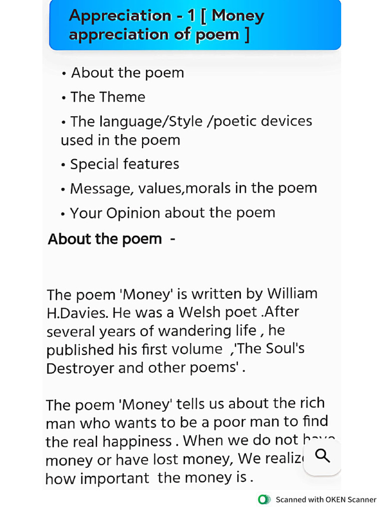 Money Poem Appreciation | PDF