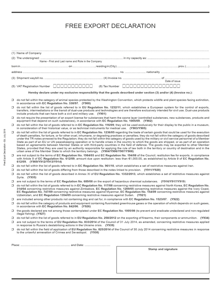 Free Export Declaration | PDF