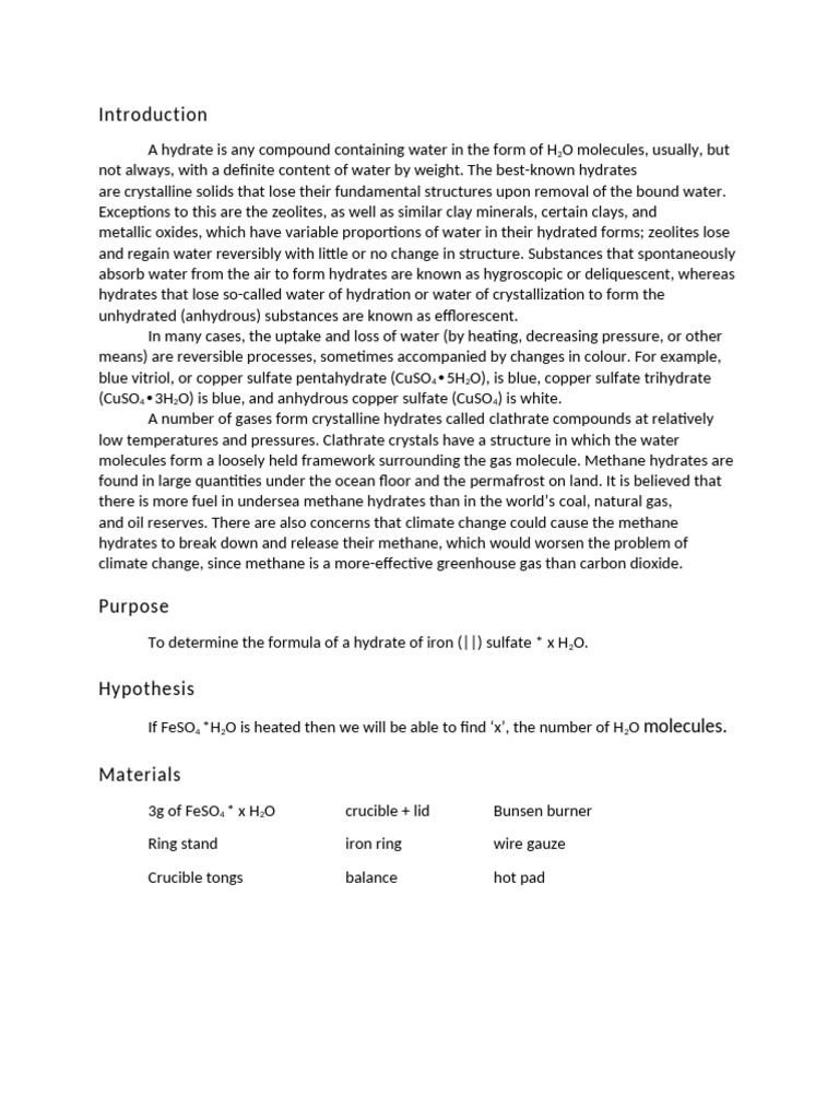 Determining Hydrate Formula via Heating | PDF | Methane | Water