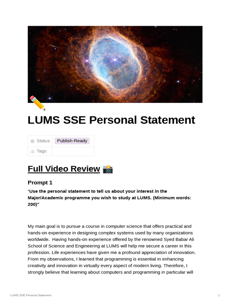LUMS SSE Personal Statement | PDF | Essays | Artificial Intelligence