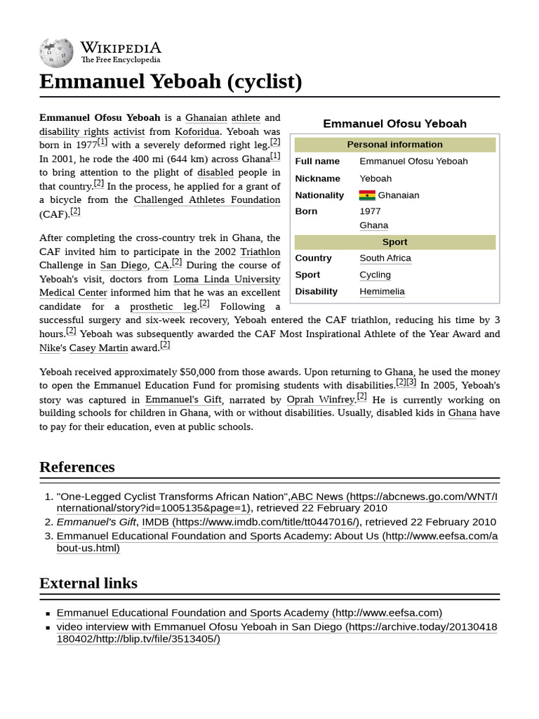 Emmanuel Yeboah (Cyclist) | PDF | Disability