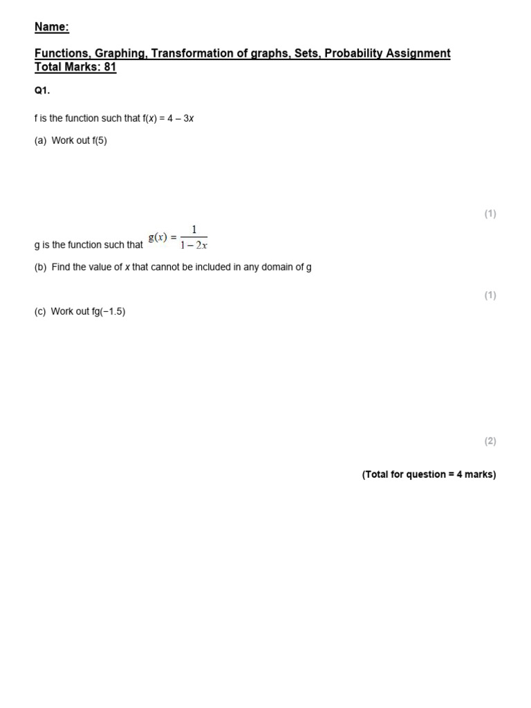 Functions Graphing Transformation of Graphs Sets Probability Shading ...