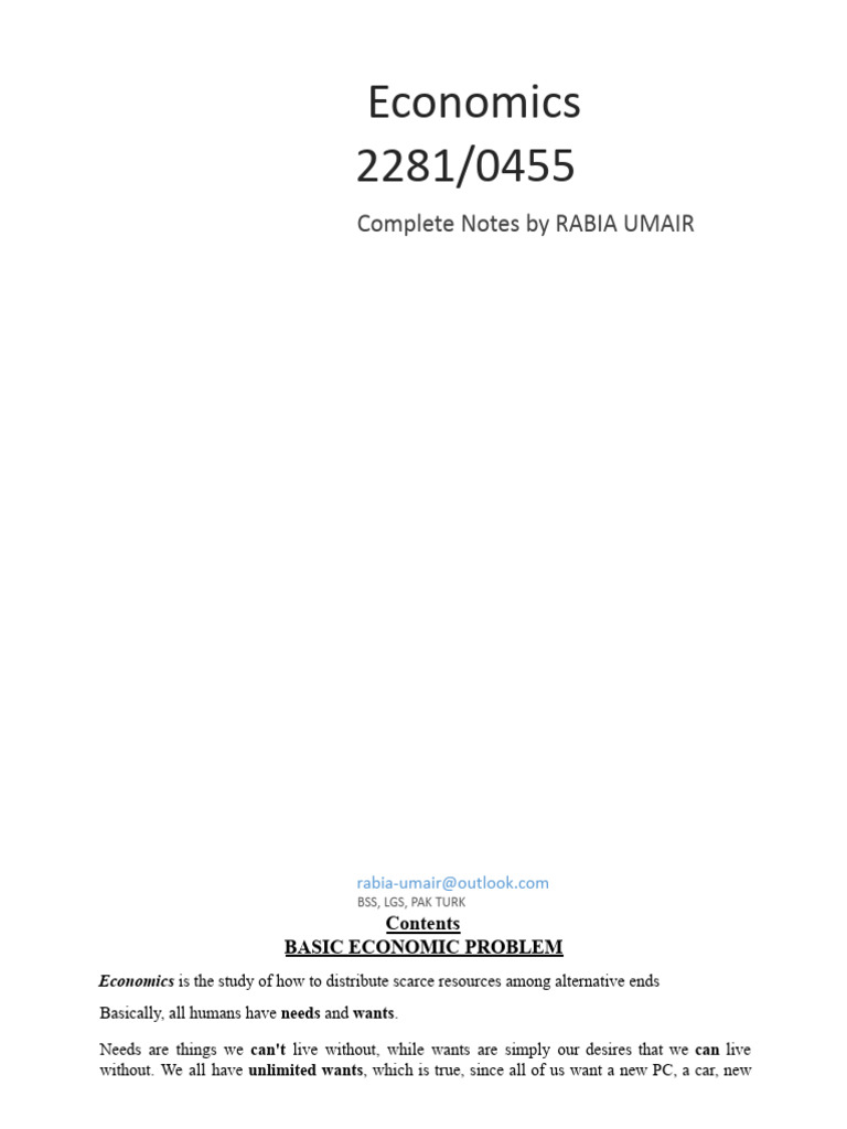 Economics Notes for Students | PDF | Cost Of Living | Demand