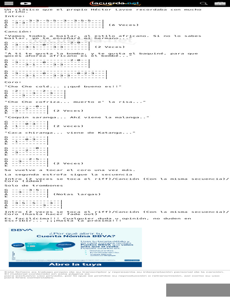 CHECHE COLE, Hector Lavoe Tab Pbajo | PDF