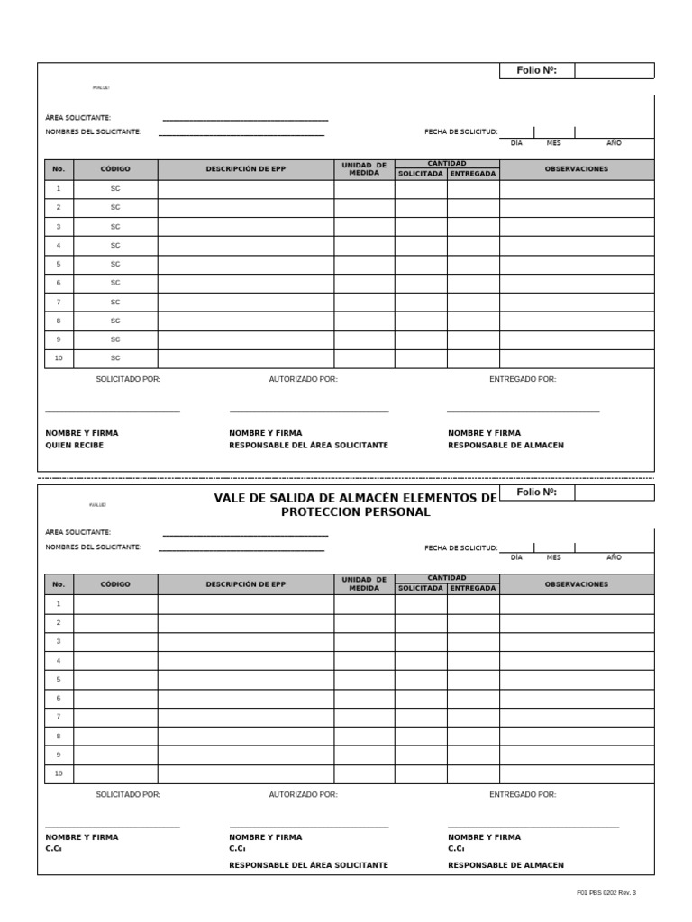 Vale De Salida Epp Solicitud Y Entrega Pdf