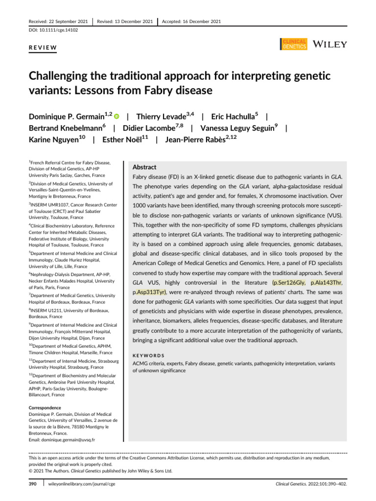 Rethinking Genetic Variant Interpretation in Fabry Disease | PDF ...
