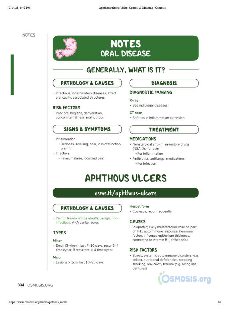 Aphthous Ulcers: Causes & Video Guide | PDF