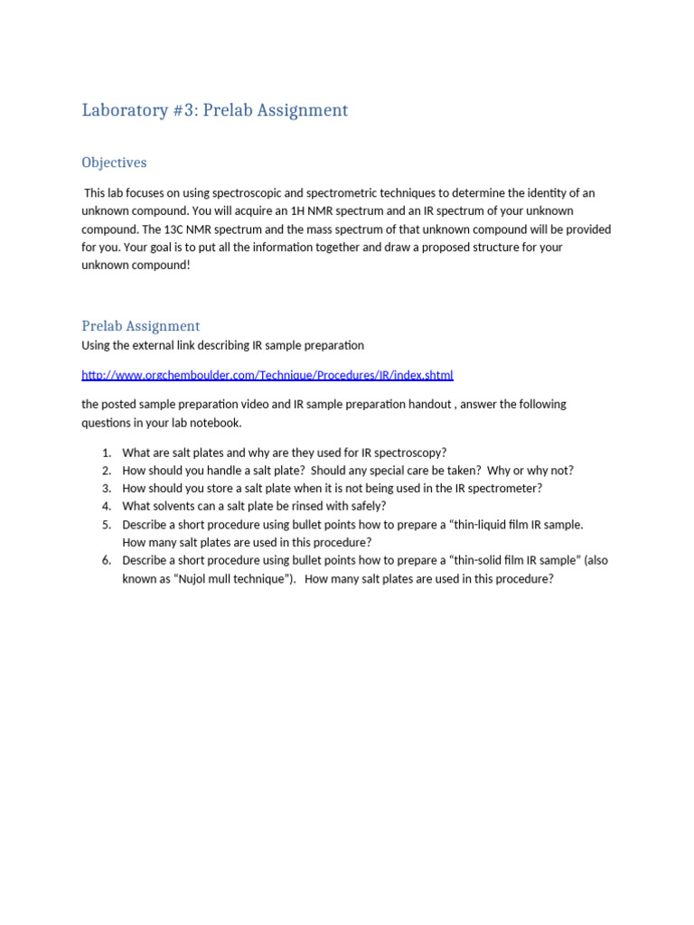 Prelab 3 Unknown Determination 2024 - IR Sample Prep | PDF