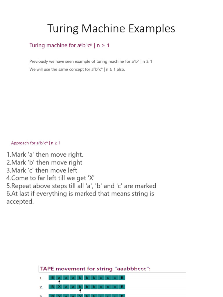Turing Machines for anbn and anbncn | PDF | Computing | Computer ...