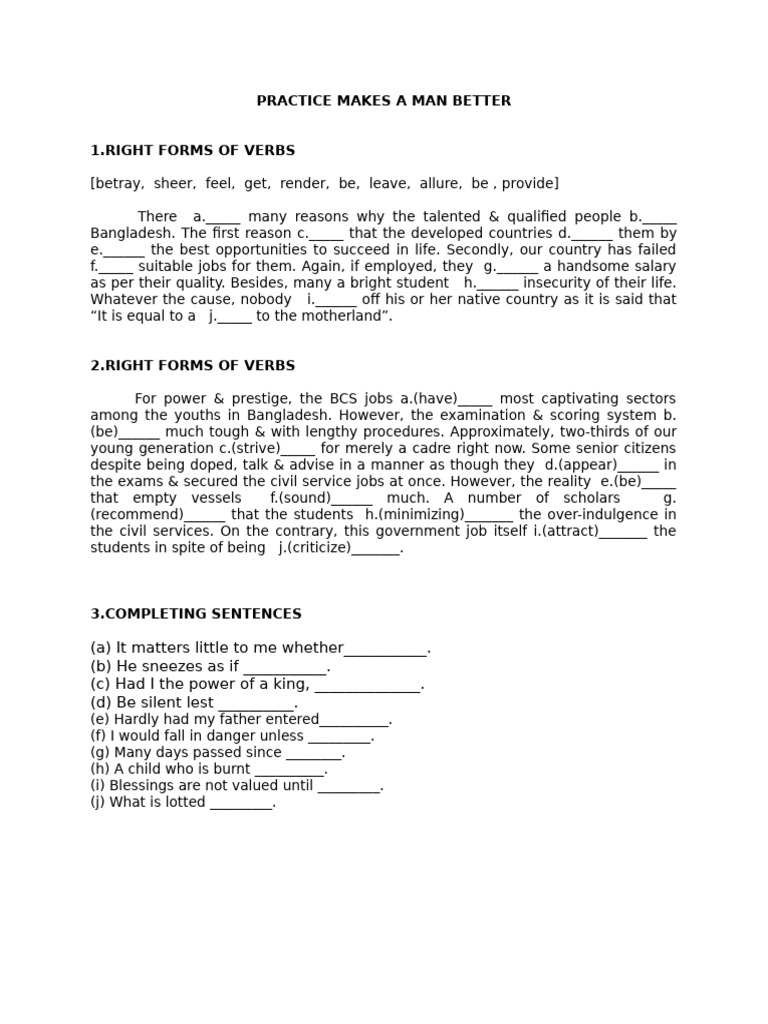 Right Forms of Verbs Practice | PDF