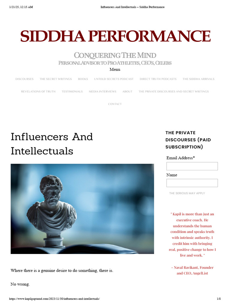 Influencers and Intellectuals - Siddha Performance | PDF