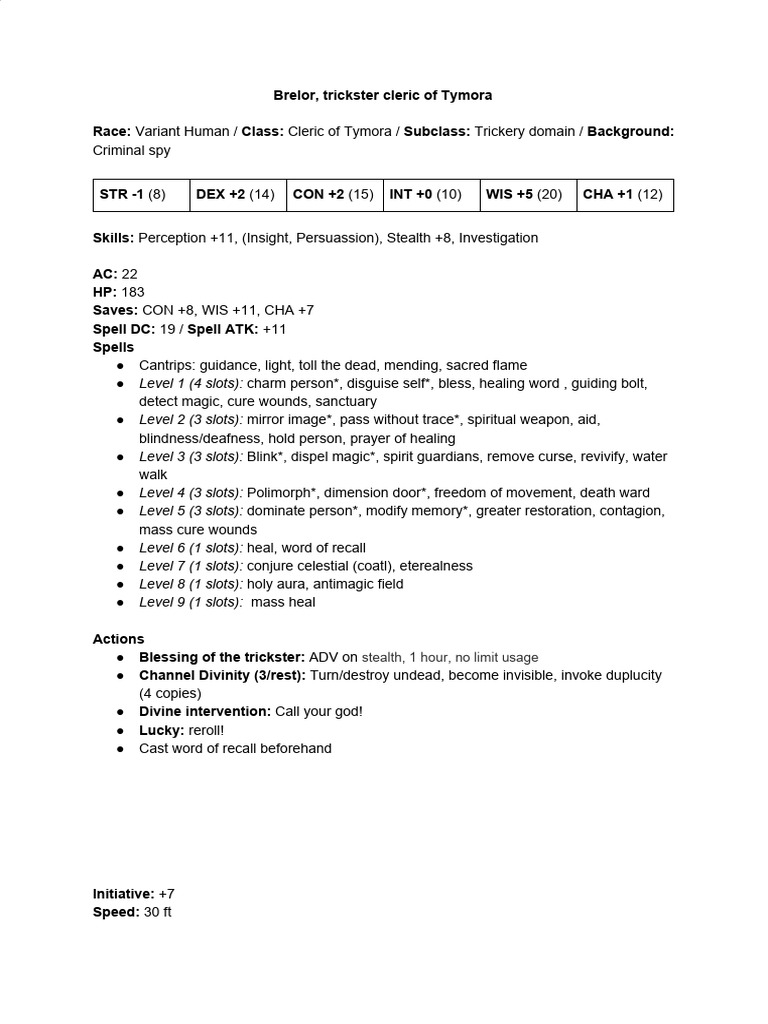 Brelor, Trickster Cleric of Tymora | PDF