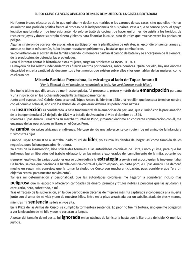 Micaela Bastidas: Estratega Insurrecta | PDF