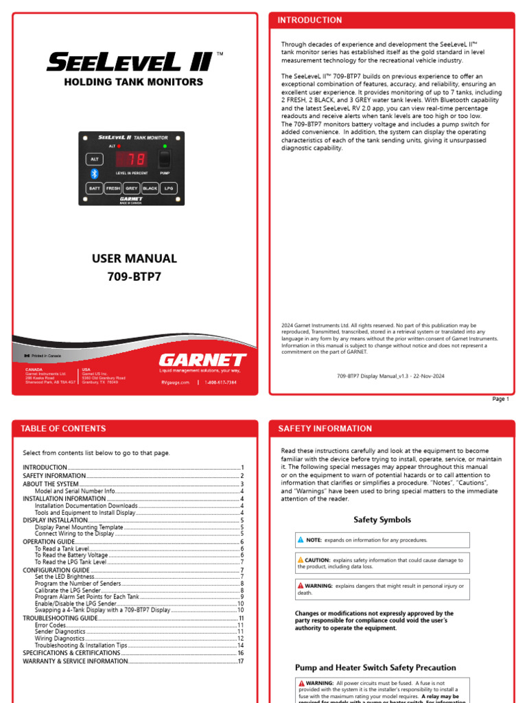 SeeLeveL 709 BTP7 Display Manual V1.4 | PDF | Electrical Connector ...