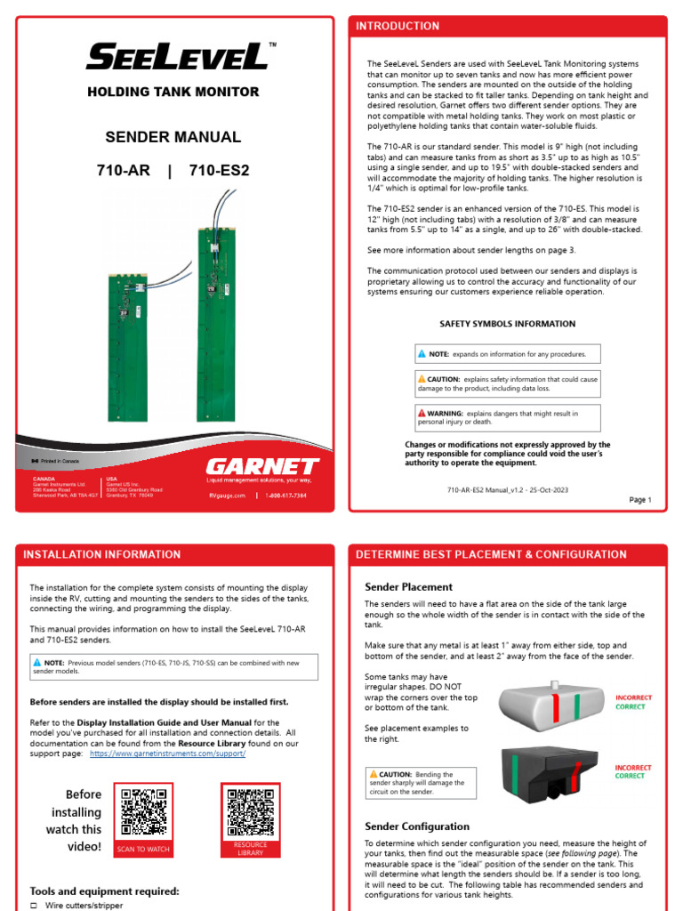 SeeLeveL Tank Monitor Installation Guide | PDF | Adhesive ...