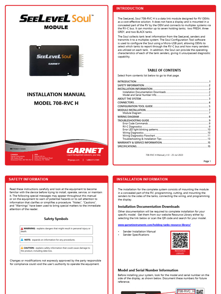 SeeLeveL Soul 708 RVC - H Manual v1.0 | PDF | Electrical Connector ...