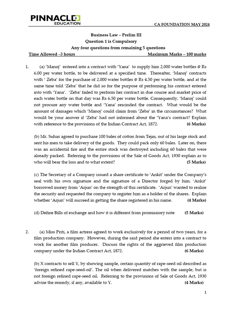 Business Law Exam Questions May 2024 | PDF | Partnership | Justice