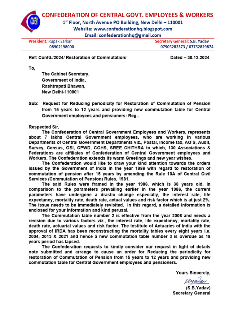 Request to Revise Pension Commutation Rules | PDF | Pension | Life Expectancy