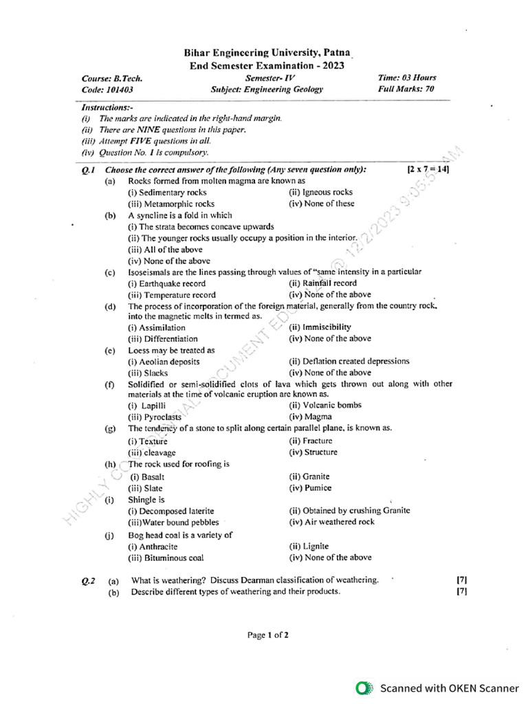 2023 PYQ Civil Engg 4th Sem BEU | PDF