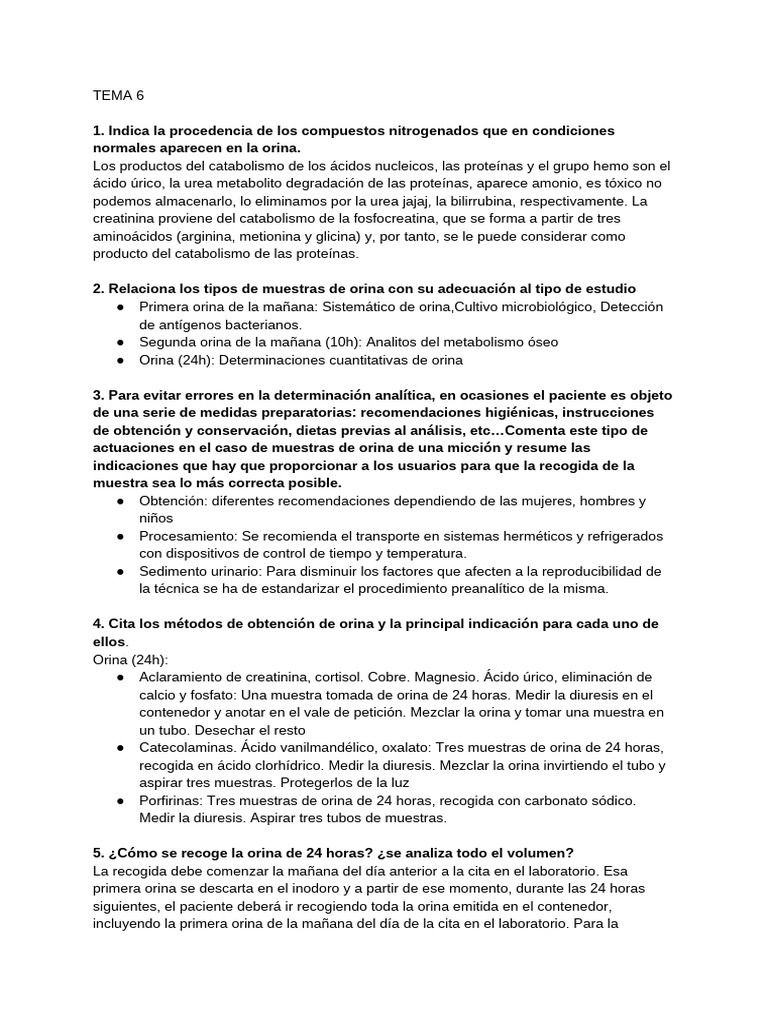 Ejercicios Tema 66 | PDF | Orina | Especialidades Medicas