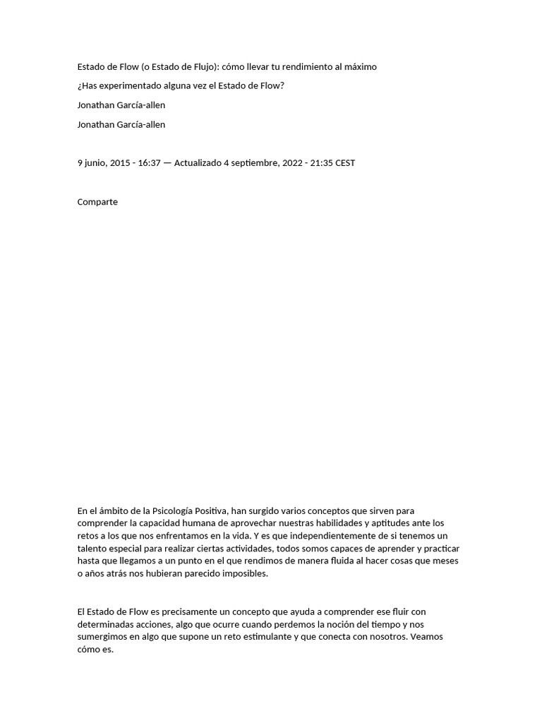 Cómo alcanzar el Estado de Flow | PDF | Felicidad | Placer