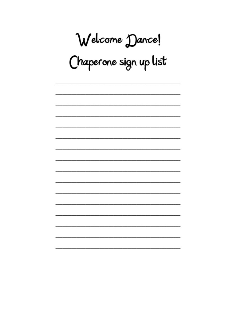 Welcome Dance Chaperone Sign Up Sheet | PDF