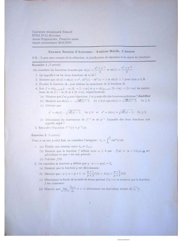 Ana1 EXAM 2020 | PDF