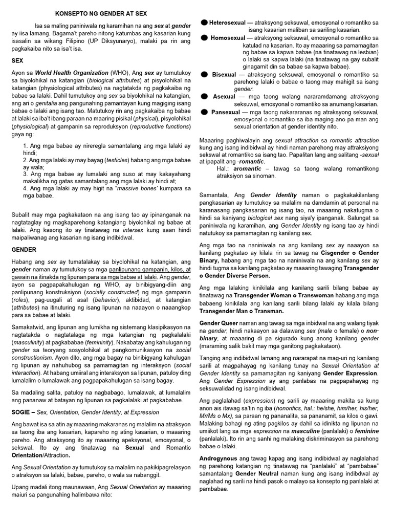 Q3 (Week 1) Konsepto NG Gender at Sex | PDF