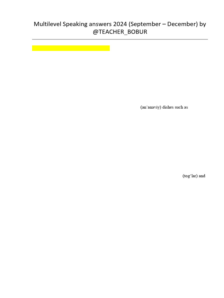 Multilevel Speaking Answers 2024 | PDF | Sports