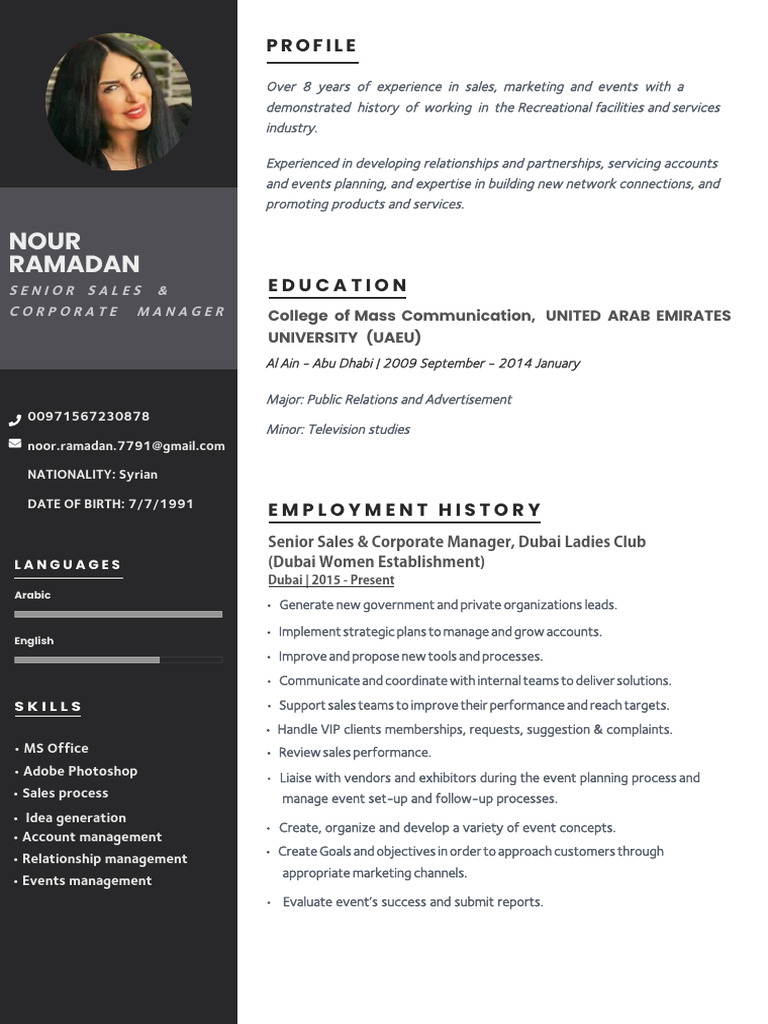 Nour Ram CV | PDF | Marketing | Dubai