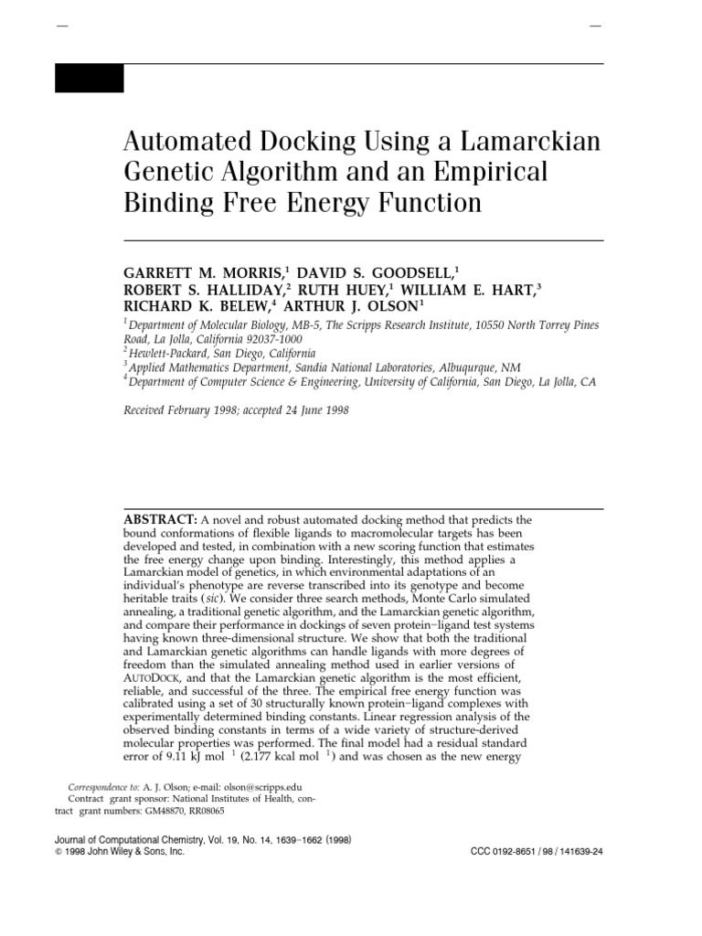 Automated Docking Using A Lamarckian | PDF | Docking (Molecular) | Drug ...