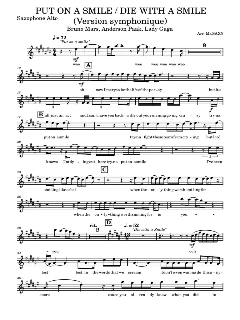 Put On A Smile / Die With A Smile (Version Symphonique) : Saxophone ...