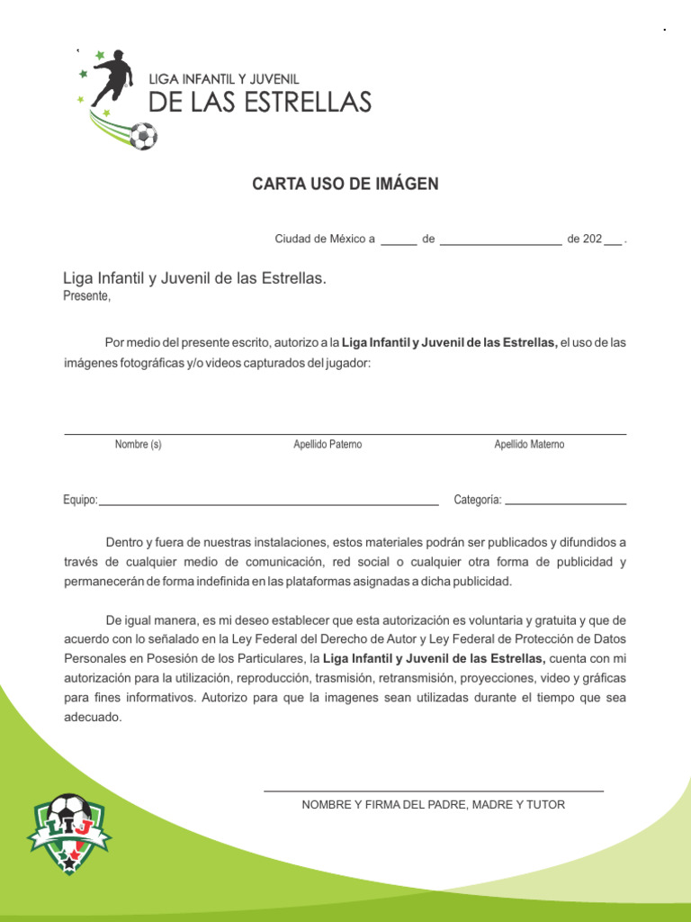 Carta Uso de Imágen Liga Estrellas | PDF