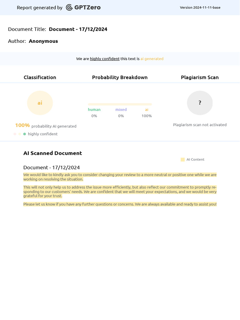 GPTZero AI Detection Report Summary | PDF | Artificial Intelligence ...