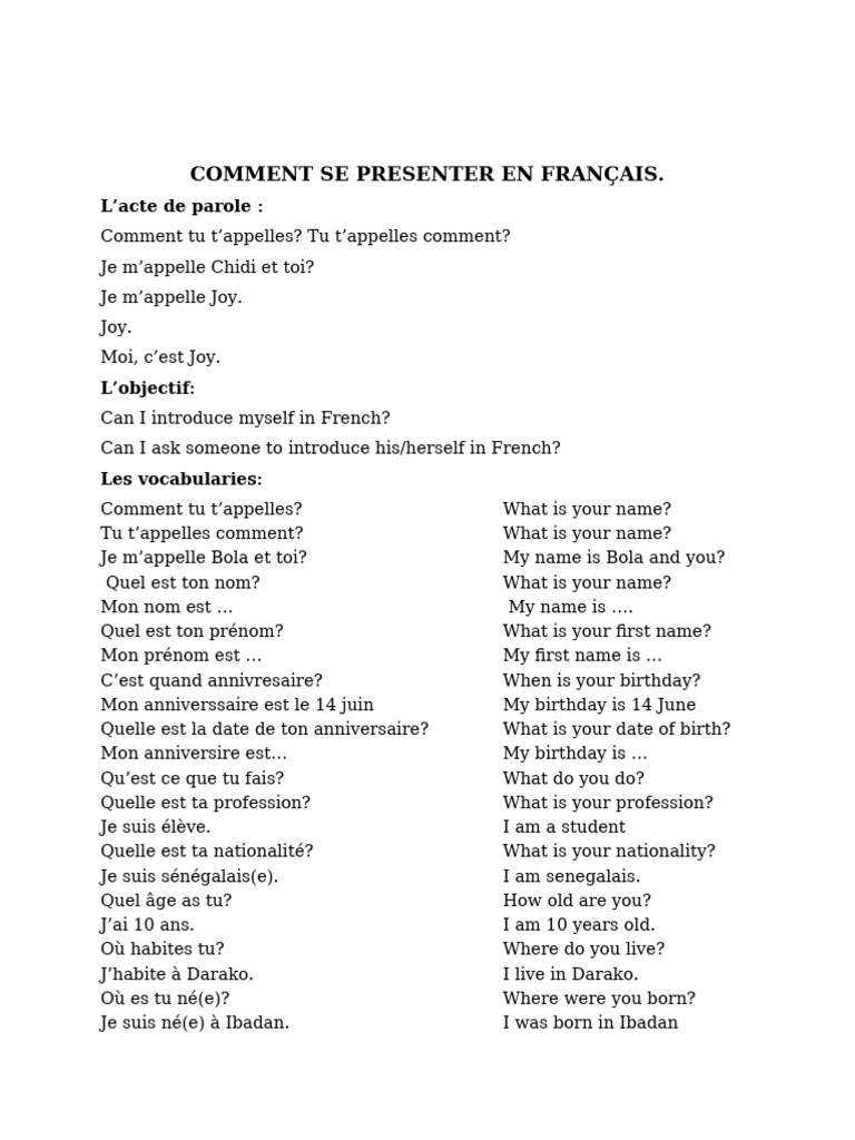 Se présenter en français : Guide pratique | PDF
