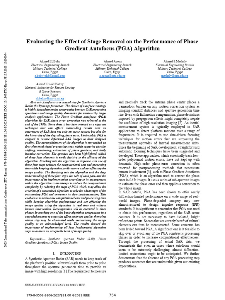 IEEE Evaluating The Effect of Stage Removal On The Performance of Phase Gradient Autofocus PGA ...