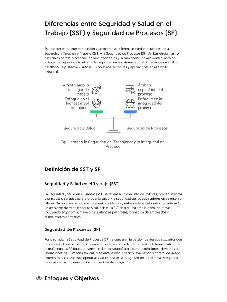 Diferencias Entre Seguridad y Salud en El Trabajo (SST) y Seguridad de Procesos (SP) | PDF ...