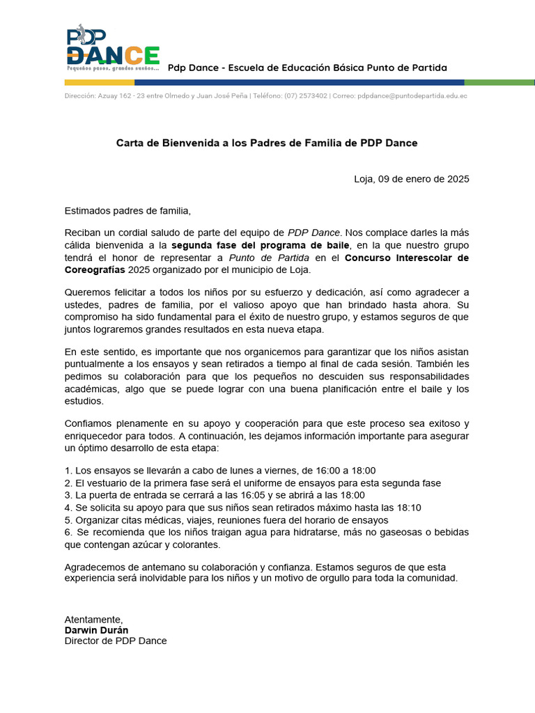 Carta de Bienvenida 2da Fase | PDF