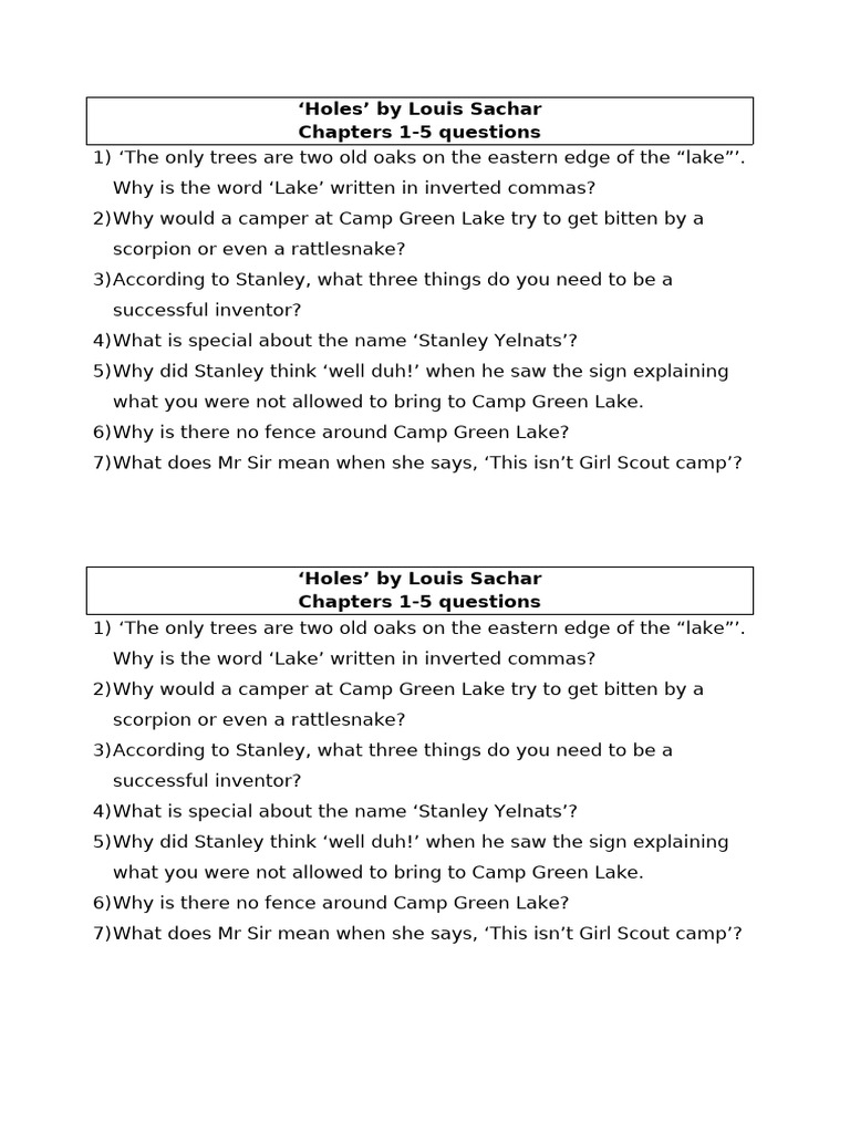 HOLES Chapter 1-5 Q | PDF