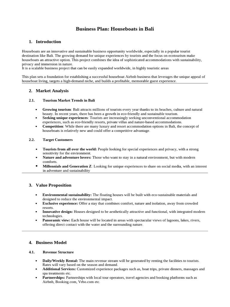 Business Plan Houseboats | PDF | Tourism | Waste Management