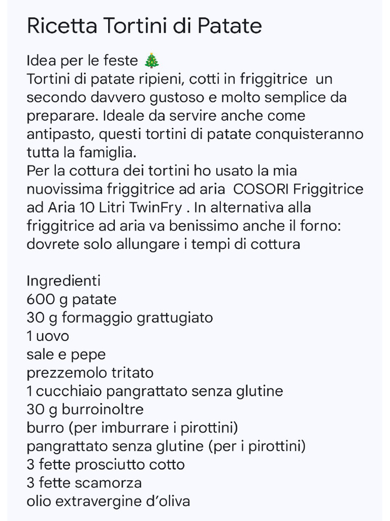 Ricetta Tortini di Patate | PDF