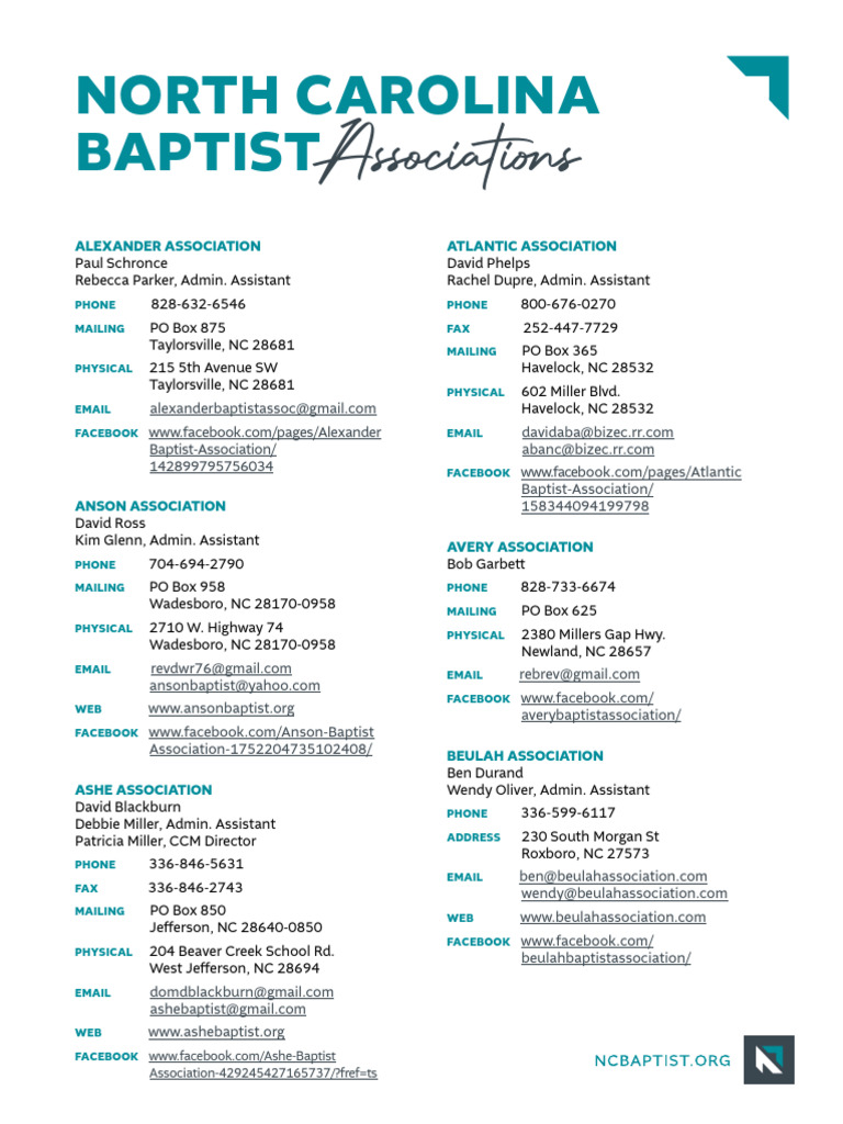 NC Baptist Associations Directory | PDF | Written Communication ...