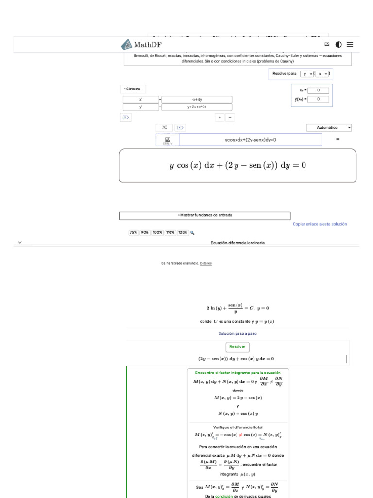 Calculadora de EDOs y Sistemas EDOs | PDF | Ecuación diferencial ordinaria | Matemáticas