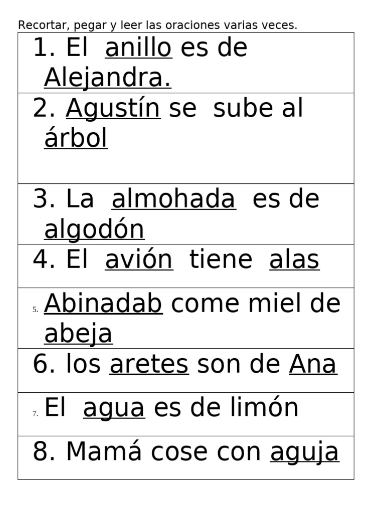 Recortar, Pegar y Leer Las Oraciones Varias Veces | PDF