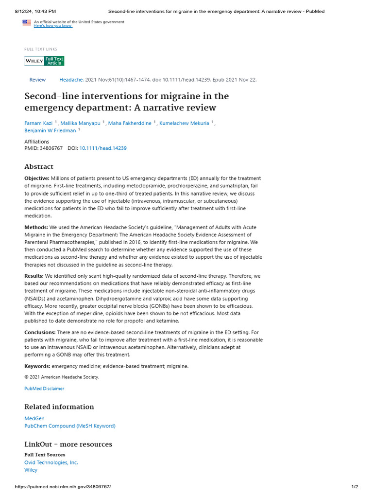 Second-line interventions for migraine in the emergency department_ A ...